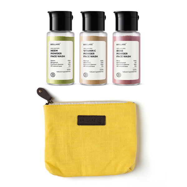 Powder Face Wash 15g with Yellow Pouch Combo | Brillare